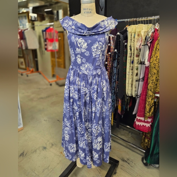 Laura Ashley | Dresses | Laura Ashley Blue Sleeveless Cowl Neck Midi ...